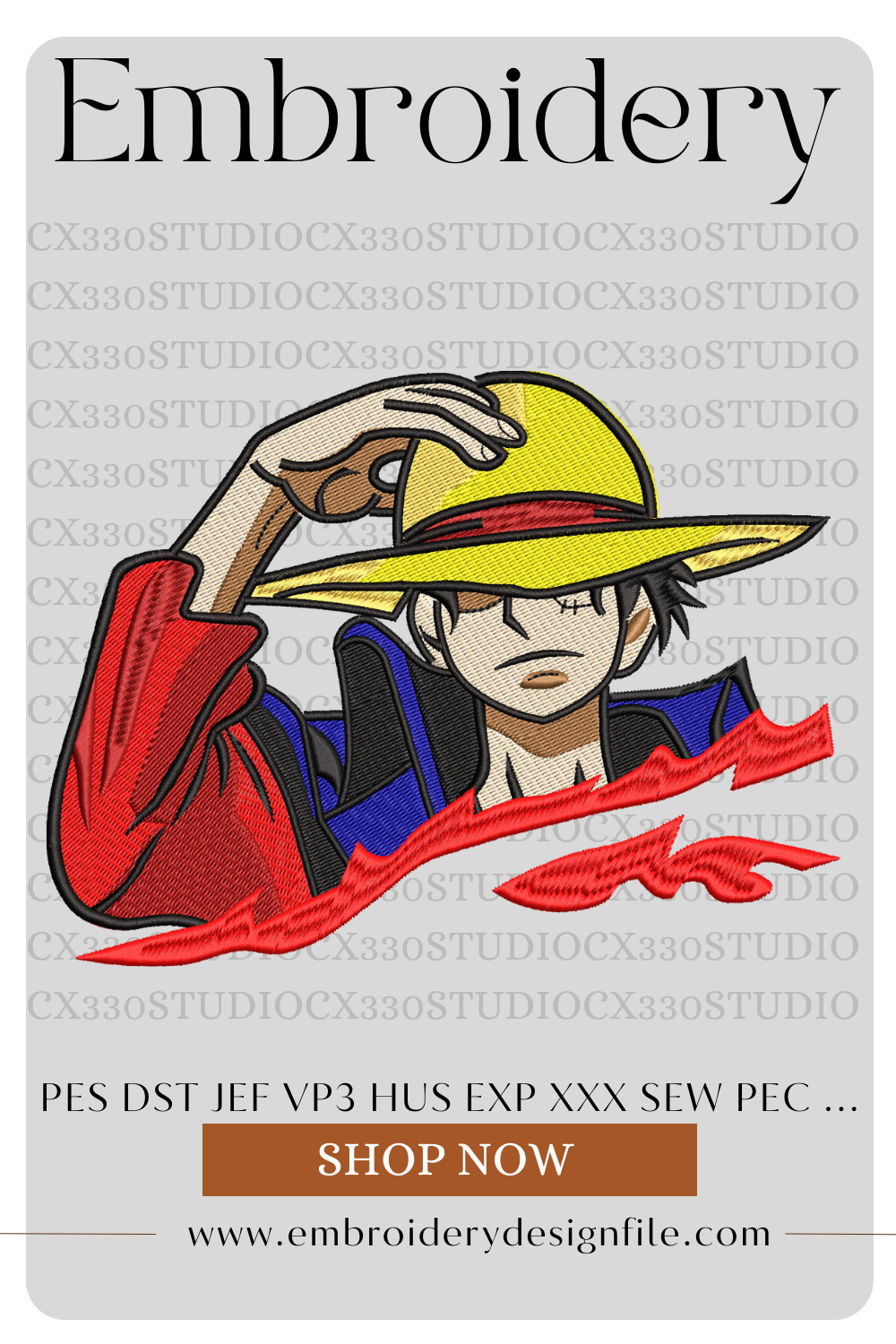 Monkey D. Luffy one piece embroidery design file – CX330 Studio